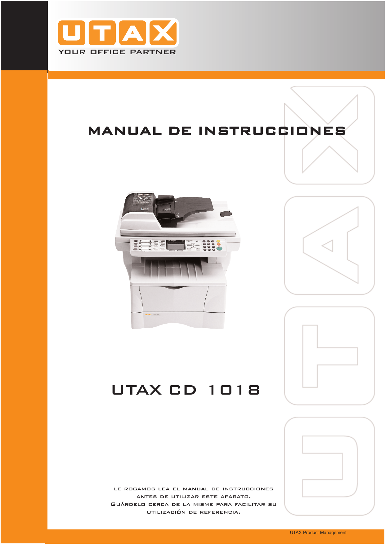 Utax CD 1018 Copy System Instrucciones de operación | Manualzz