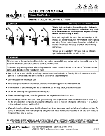 Bernzomatic Trigger-Start Torches TS4000, TS7000, TS8000, BZ4500HS ...