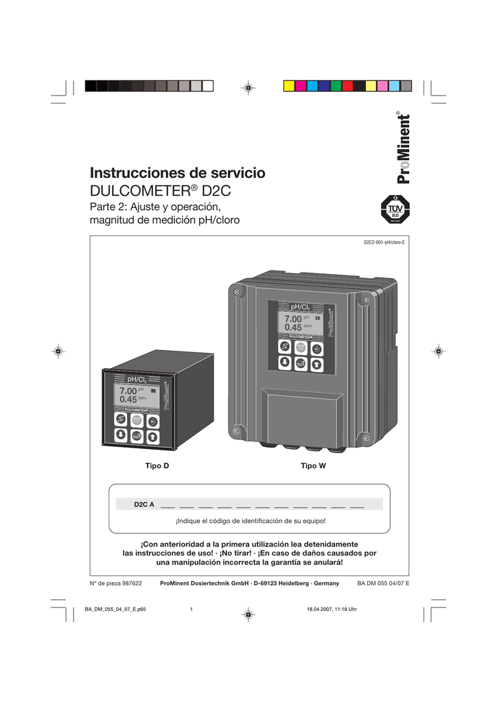 ProMinent DULCOMETER D2C Tipo D Manual de usuario | Manualzz