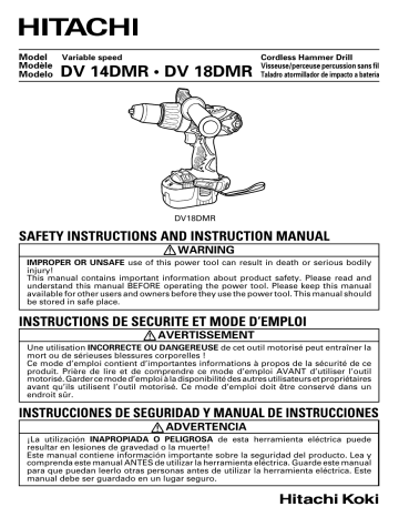 Hitachi DV 18DMR Safety Instructions And Instruction Manual | Manualzz