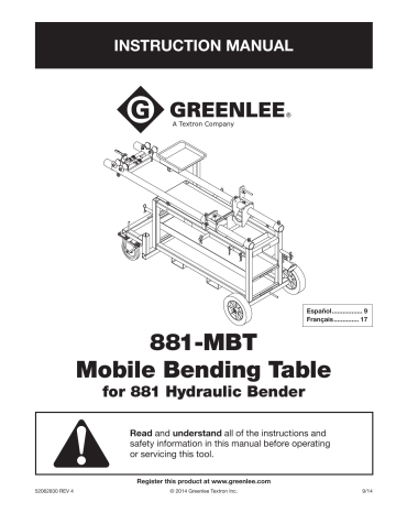 Illustrations et nomenclatures des pièces. Greenlee 881 Mobile Bending ...