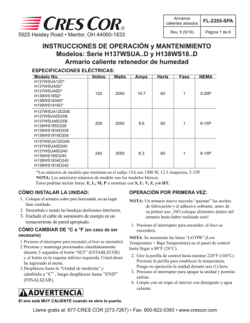 Cres Cor H-137-WSUA-6D Hot Cabinet El manual del propietario | Manualzz