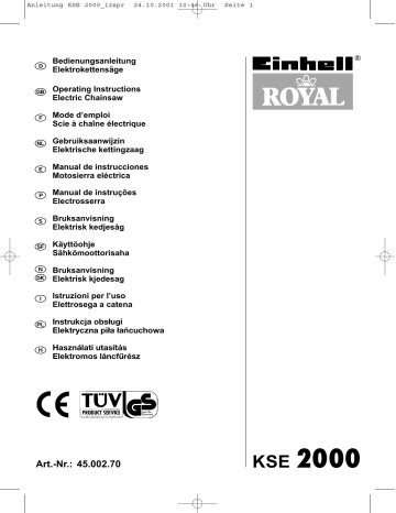 Einhell Royal KSE 2000 Electric Chain Saw Operating instructions | Manualzz