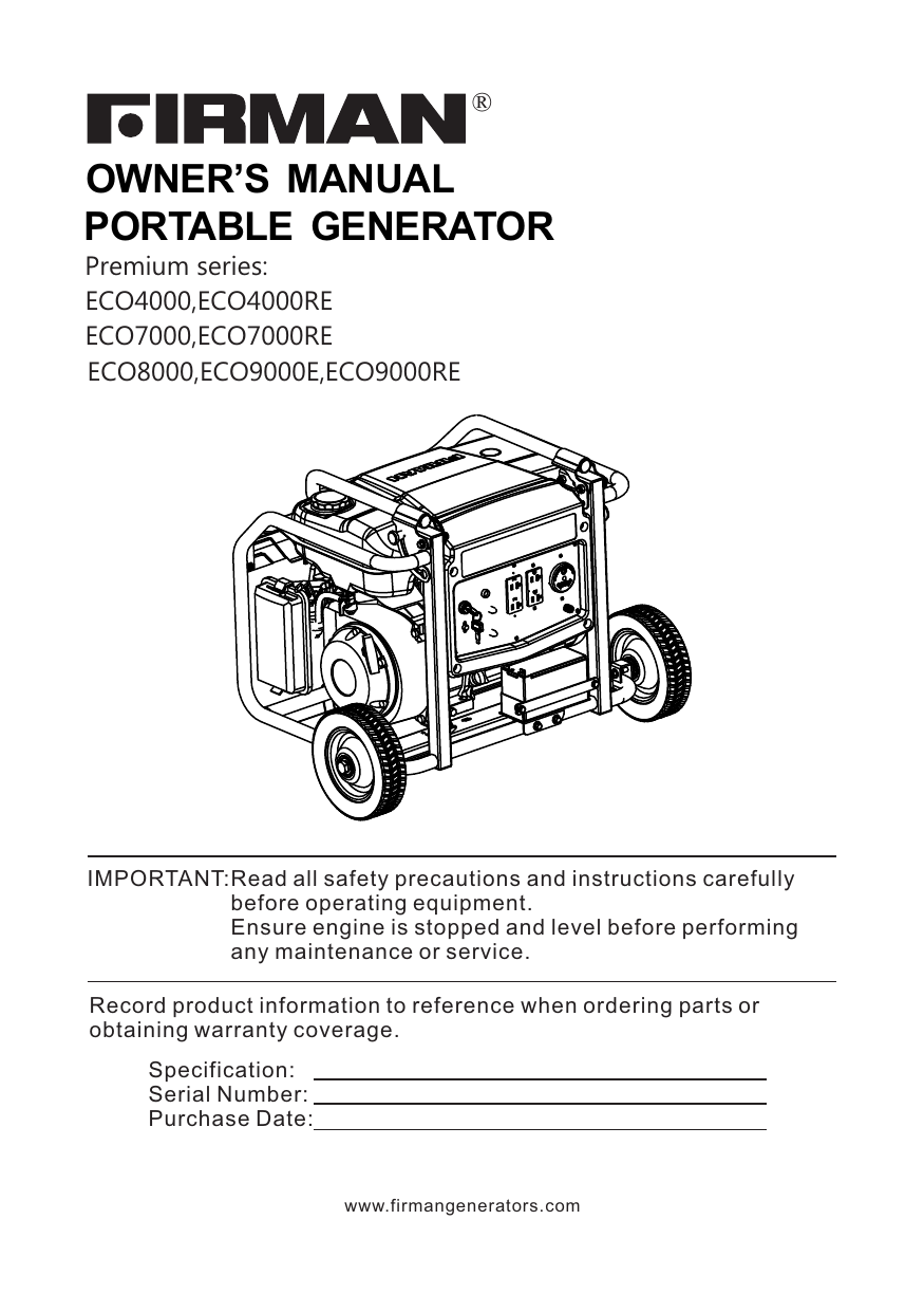 OWNER`S MANUAL PORTABLE GENERATOR | Manualzz