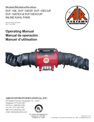 AIR SYSTEMS INTERNATIONAL SVF-10E Operation Manual | Manualzz