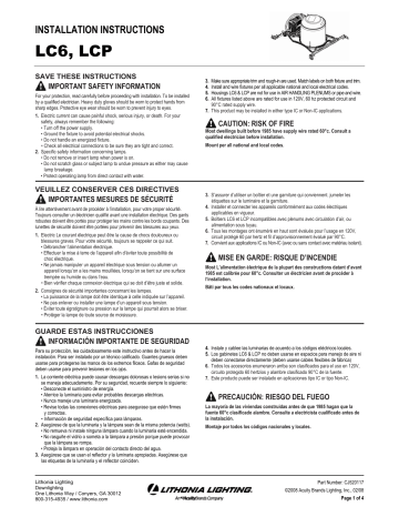 Lithonia Lighting LC6, LCP Installation instructions | Manualzz