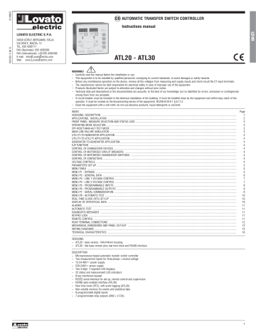 Lovato Electric ATL 20 - ATL 30 Automatic Transfer Switch Controller Instructions Manual | Manualzz