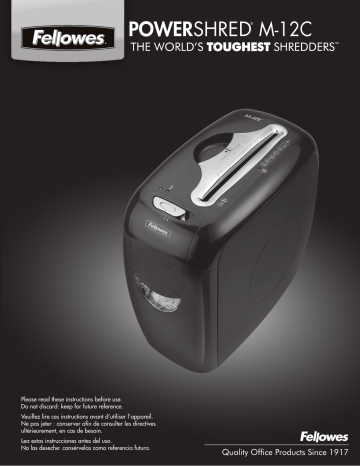 Fellowes Powershred® M-12C Cross-Cut Shredder Owner Manual | Manualzz