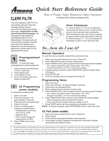 Amana HDC21 Quick Start Reference Guide | Manualzz