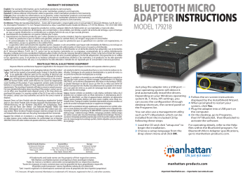 Manhattan 179218 Bluetooth Micro Adapter Owner's Manual | Manualzz