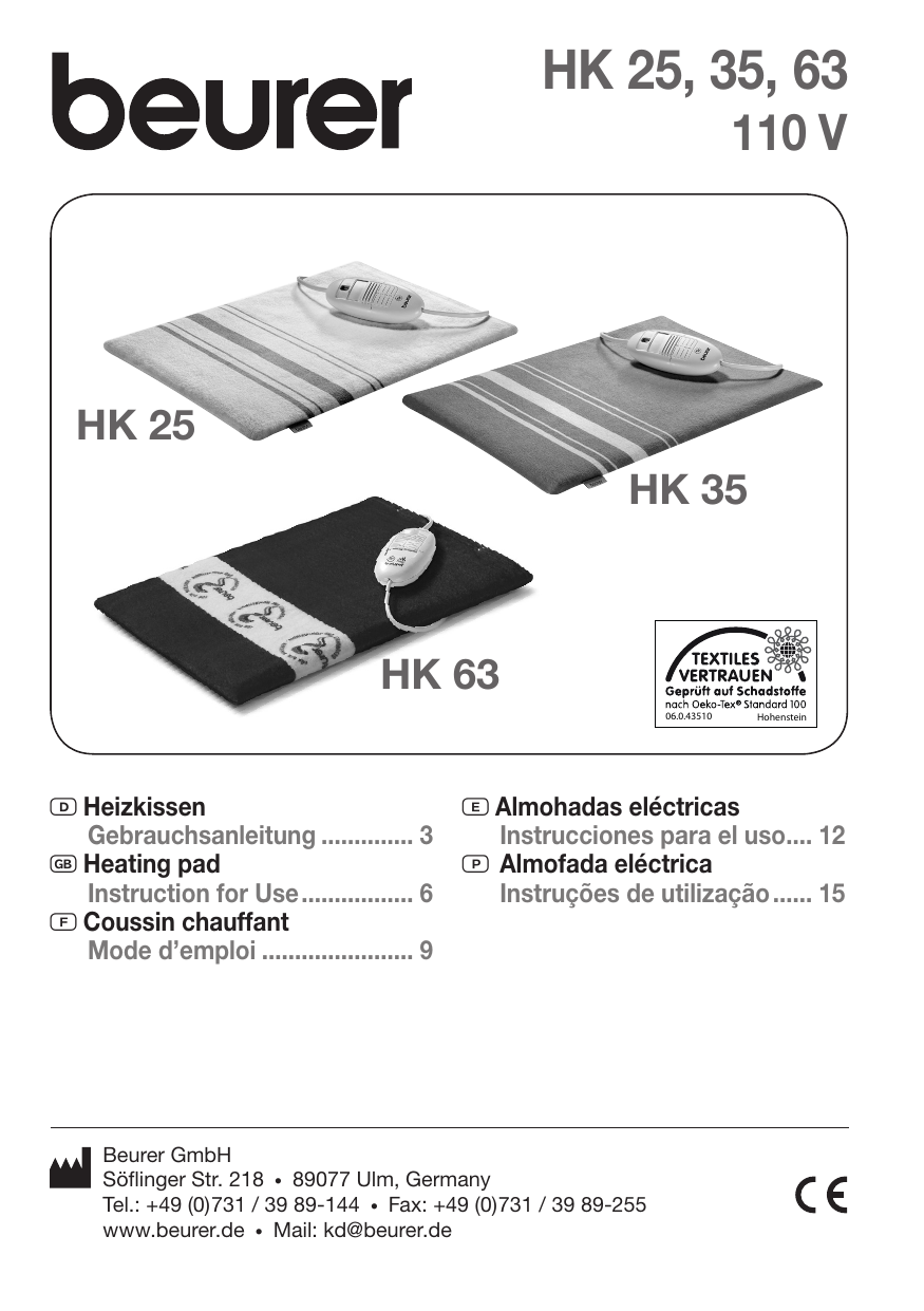 Beurer HK 35, HK 63, HK 25 Operating instructions | Manualzz