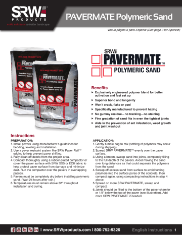 SRW Polymeric Sand PAVERMATE Instructions | Manualzz