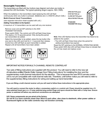 Seceuroglide Garage Door Opener RF03, multi-channel remote control kit ...