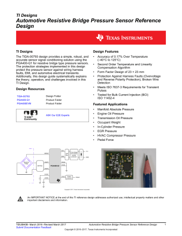 Texas Instruments Automotive Resistive Bridge Pressure Sensor PGA400 Q1 Reference Design | Manualzz