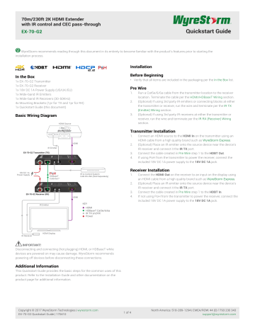 WyreStorm EX-70-G2 HDMI extender Quickstart Guide | Manualzz