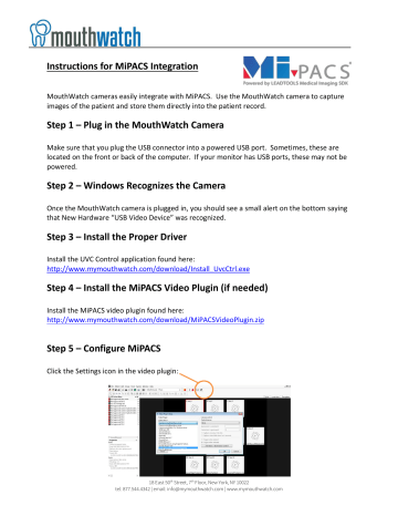 MouthWatch Camera Instructions for MiPACS Integration | Manualzz