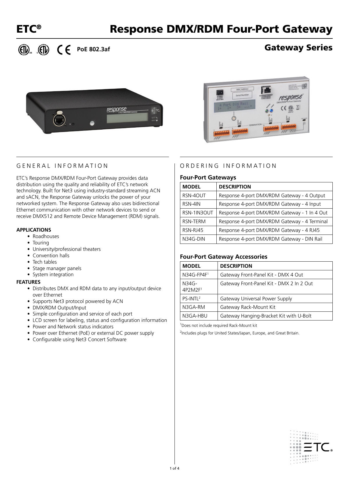 Response DMX/RDM Four-Port Gateway ETC | Manualzz