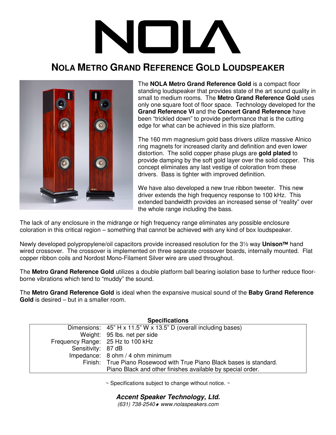 Nola metro grand reference loudspeaker