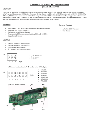 Addonics ATAPI to SCSI Converter ADAEC7722 User Manual | Manualzz