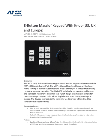 AMX MKP-108 massio™ controlpads and keypads Data Sheet | Manualzz