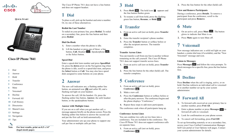 Cisco IP Phone 7811, 7821, 7841, and 7861 Quick Start Guide | Manualzz