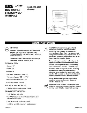Uline Stretch Wrap Turntable H-1287 User Manual | Manualzz