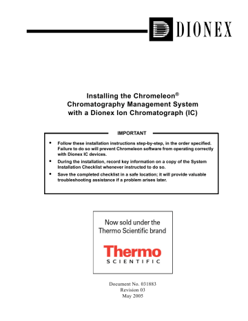 Chromeleon Installation Manual for Dionex IC | Manualzz