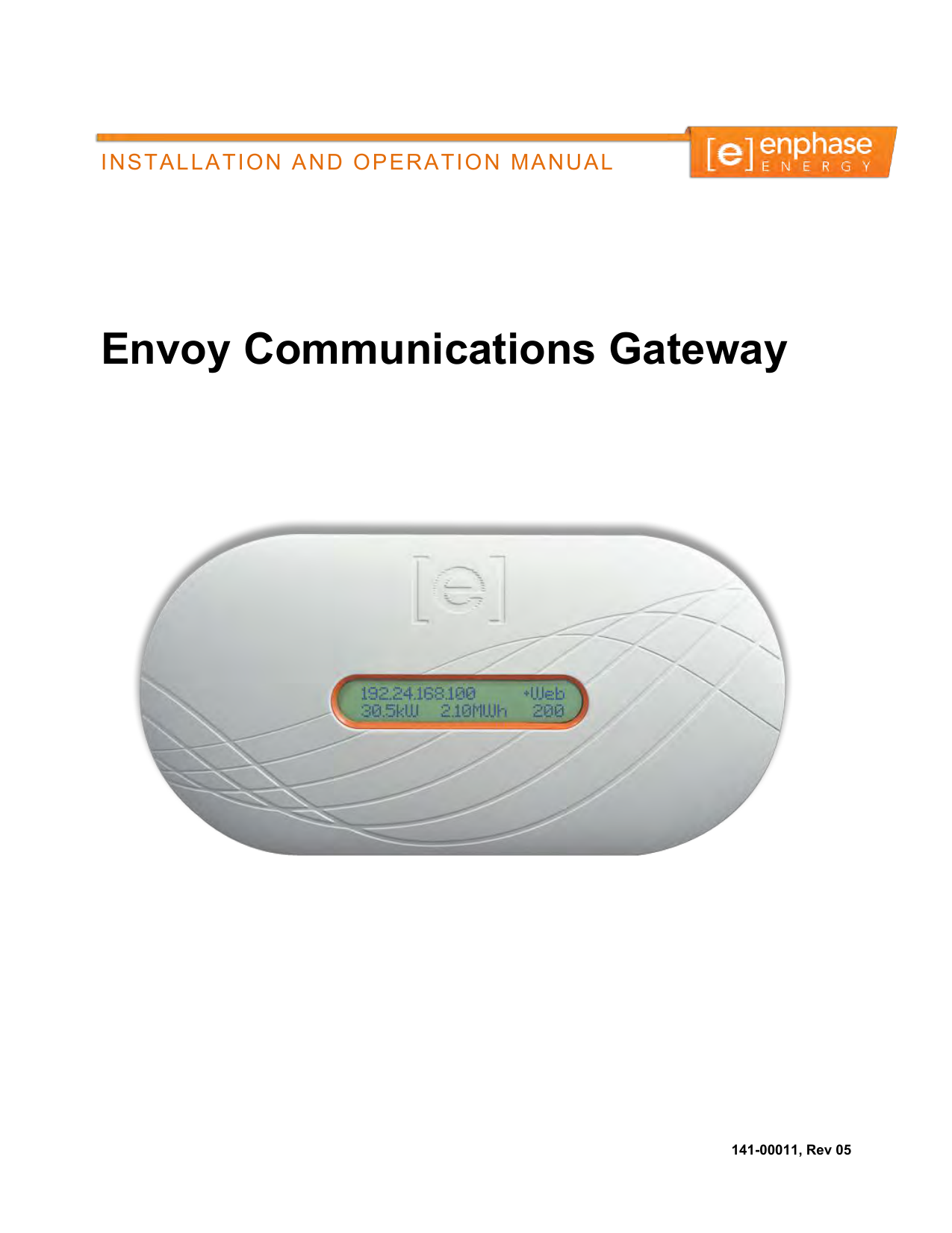 enphase Envoy Communications Gateway Installation and Operation Manual ...