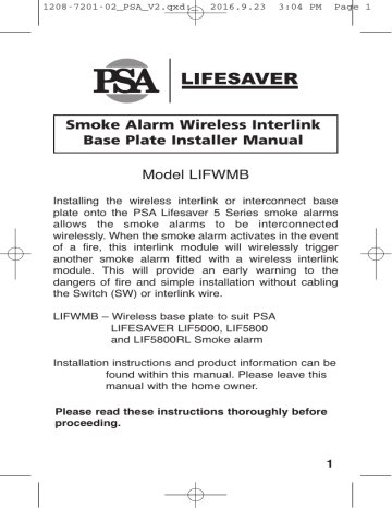 PSA Lifesaver 5 Series LIFWMB Installer Manual | Manualzz