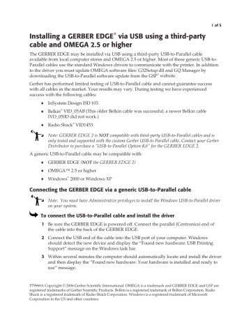 Installing GERBER EDGE via USB with Third-Party Cable | Manualzz