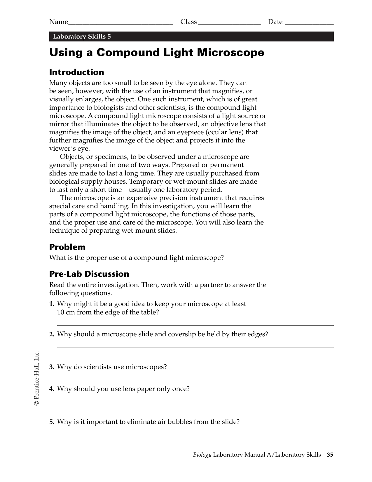 Using A Compound Light Microscope Worksheet Answers | Shelly Lighting