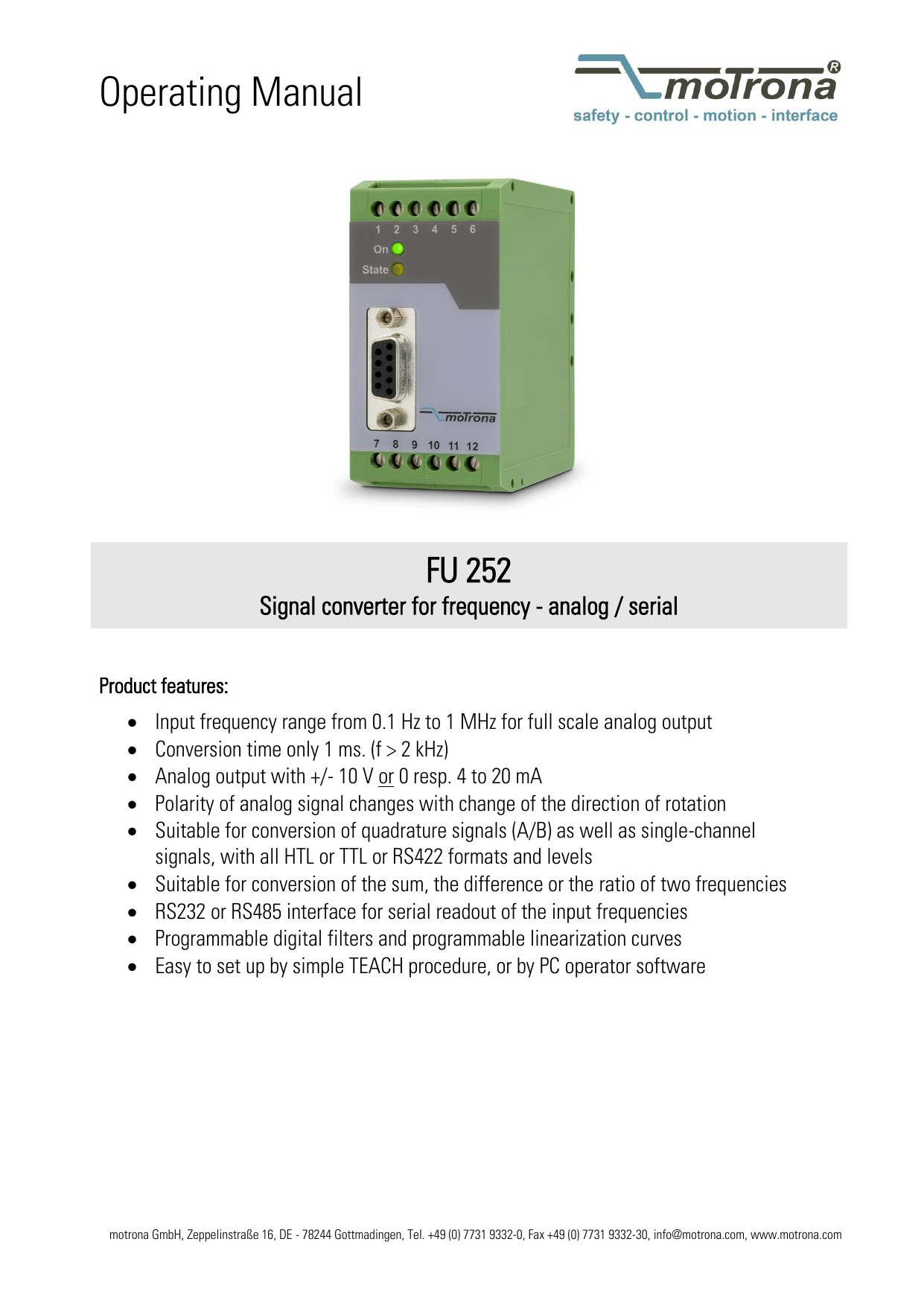 Motrona FU252 Owner's Manual | Manualzz
