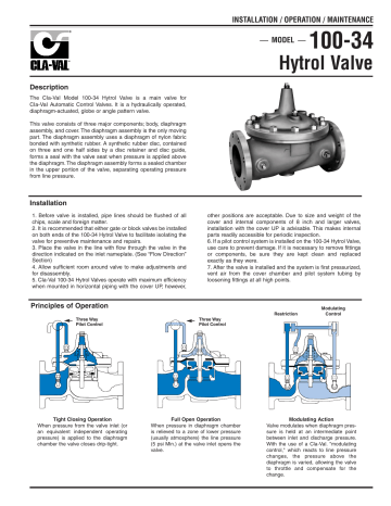Cla-Val 100-34 Hytrol Valve Quick Manual | Manualzz
