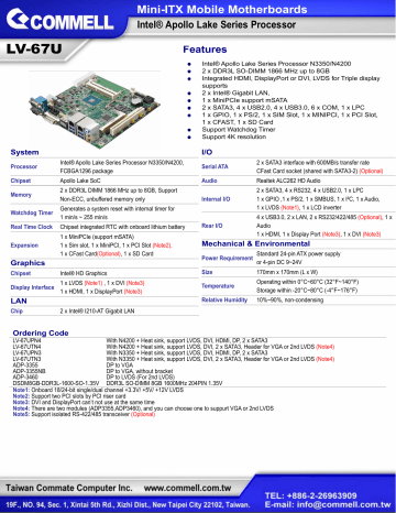 Commell LV-67U Datasheet | Manualzz
