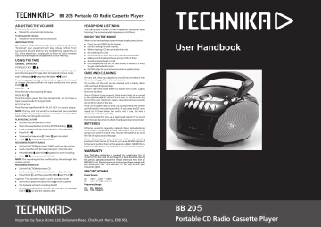 Technika BB 205 Portable CD Radio Cassette Player User Handbook | Manualzz
