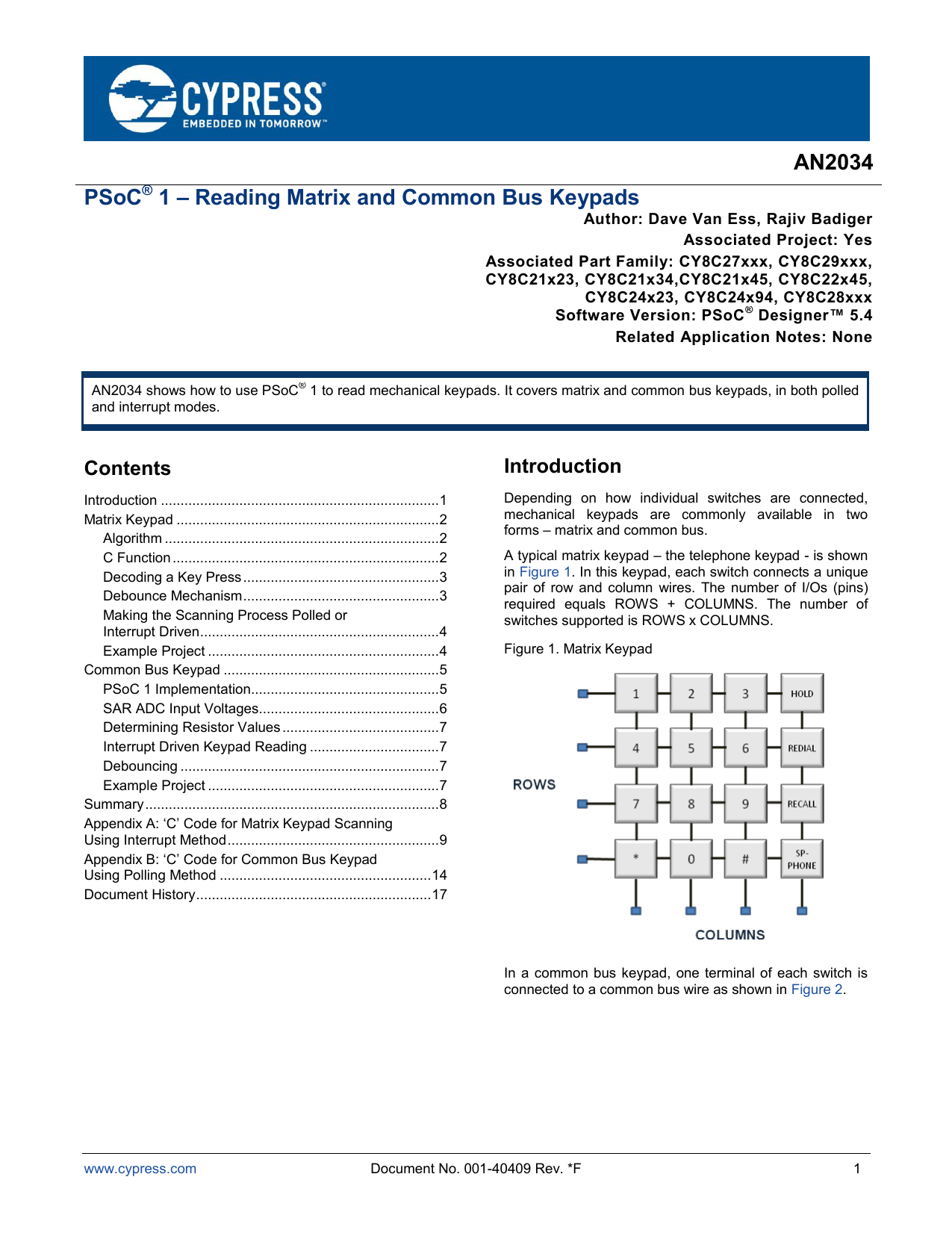 PSoC® 1 – Reading Matrix and Common Bus Keypads | Manualzz