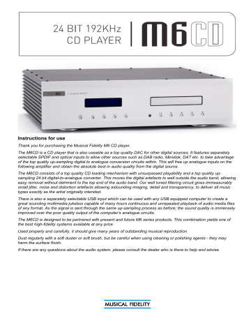 Musical Fidelity M6CD Instructions for use | Manualzz