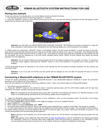 VEMAR Bluetooth helmet system Instructions for use | Manualzz