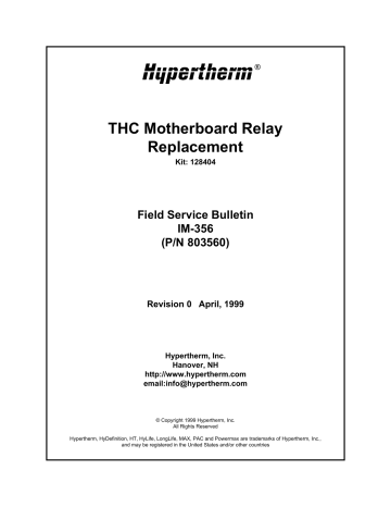 Hypertherm Ht2000 Field Service Bulletin | Manualzz