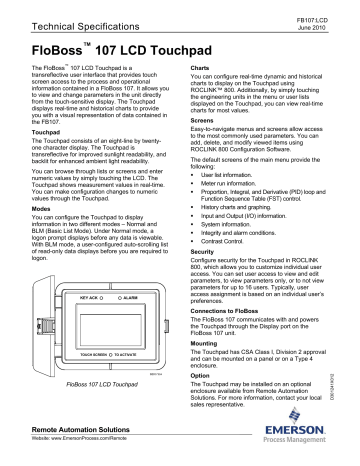 LCD Touchpad FloBoss 107 Technical Specifications | Manualzz