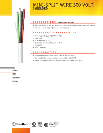 Southwire 57036501 250 ft. Shielded Mini-Split Riser Specification ...