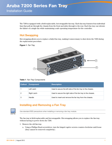 Aruba 7200 Series Controller Fan Tray Installation Guide | Manualzz