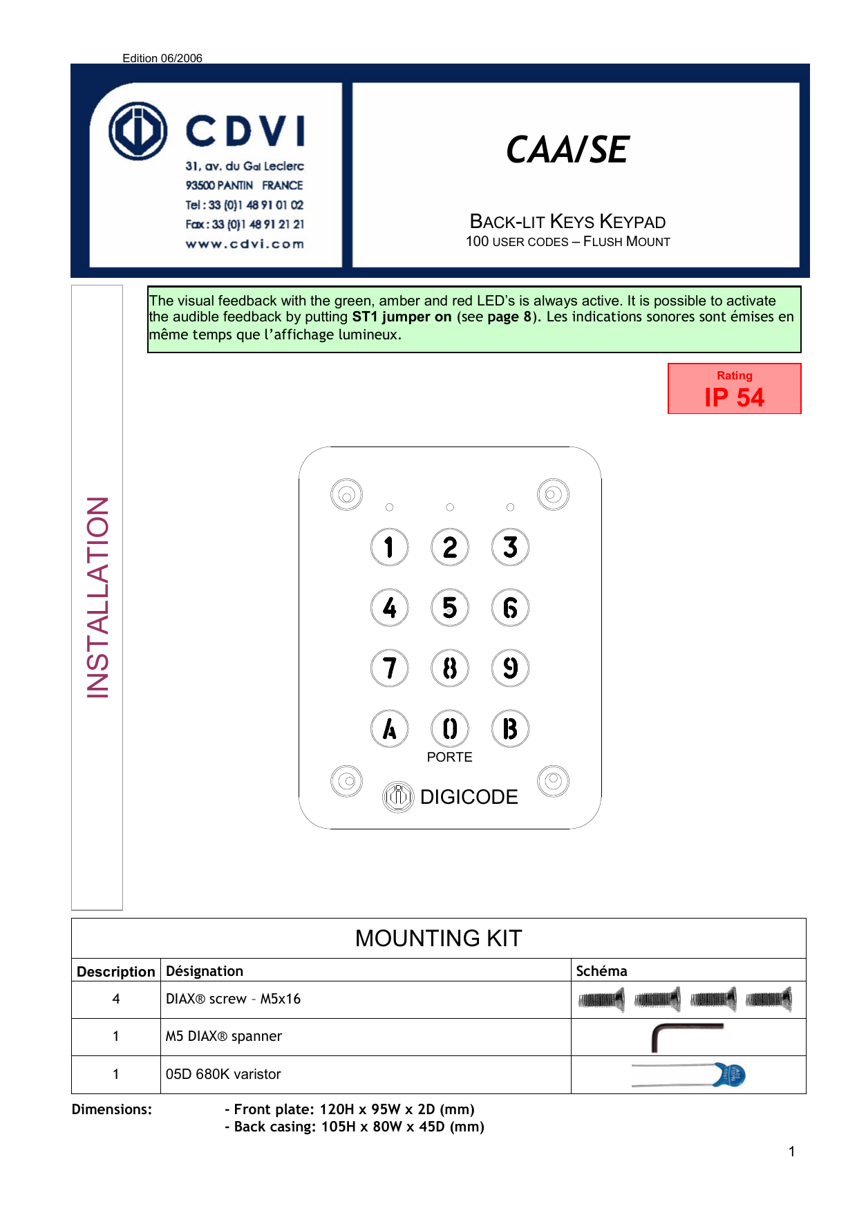 CDVI CAASE Keypad Instruction manual | Manualzz CDVI CAASE Keypad Instruction manual | Manualzz