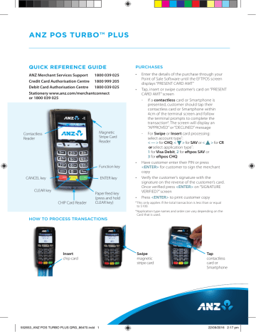ANZ POS terminal Turbo Plus Quick Reference Guide | Manualzz