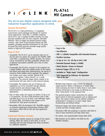 PixeLINK PL-A741 MV Datasheet | Manualzz