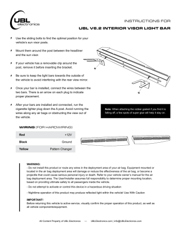 UBL Electronics Interior Visor Light Bar V6.2 Instructions | Manualzz