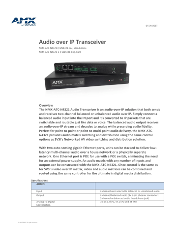 AMX NMX-ATC-N4321 Audio Transceiver svsi audio transceivers Data Sheet ...
