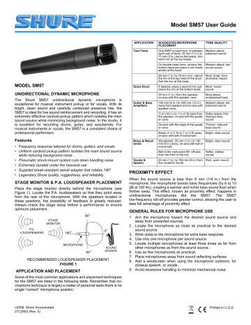 Shure SM57 Microphone User Guide | Manualzz