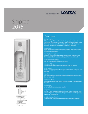 Dormakaba Simplex 2015 Series Specification | Manualzz