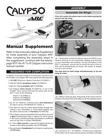 Flyzone Calypso ARF Manual Supplement | Manualzz